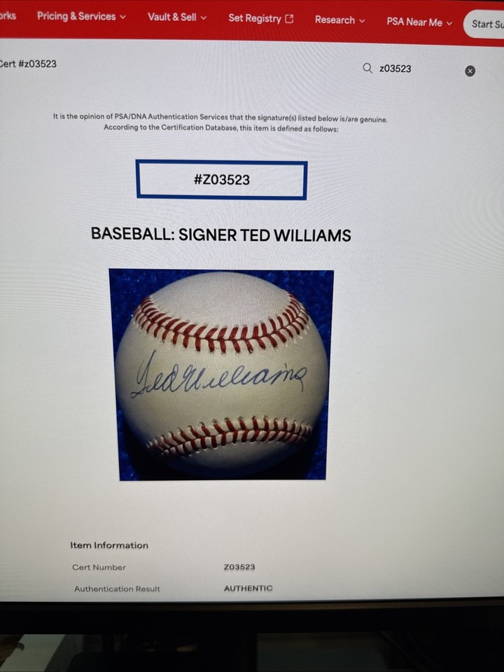 Ted Williams Autograph Signed Baseball - PSA Cert & Ultra Pro Display ...