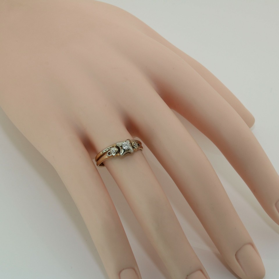 14K YG 0.20 ct tw Diamond Ring Conjoined Ring and Band Size 6.5 Circa ...