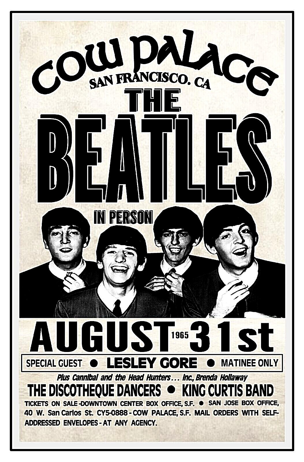 POSTER THE BEATLES 1965 COW PALACE San Francisco CA CONCERT POSTER Gig ...