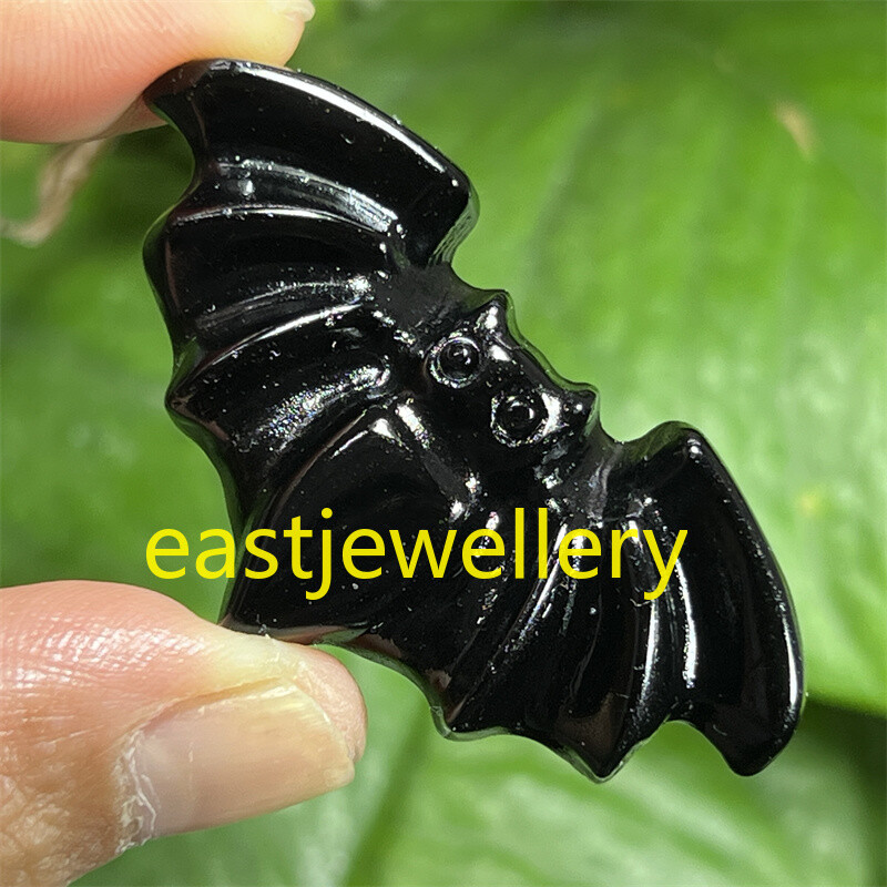 2" Natural Obsidian Bat Carved Skull Quartz Crystal Skull Pendant Gem ...
