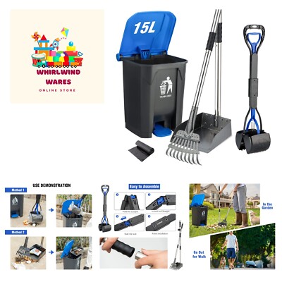 Pooper Scooper Large Bin,Metal Rake & Tray for Large & Small Dogs Non ...