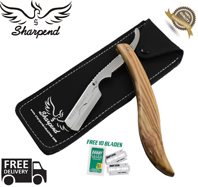 WOODEN BARBER HAIR SALON STRAIGHT WET CUT THROAT SHAVING RAZOR ...