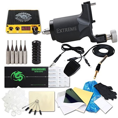 Complete Tattoo Kit Extreme Rotary Machine Mini Power Supply Foot Pedal ...