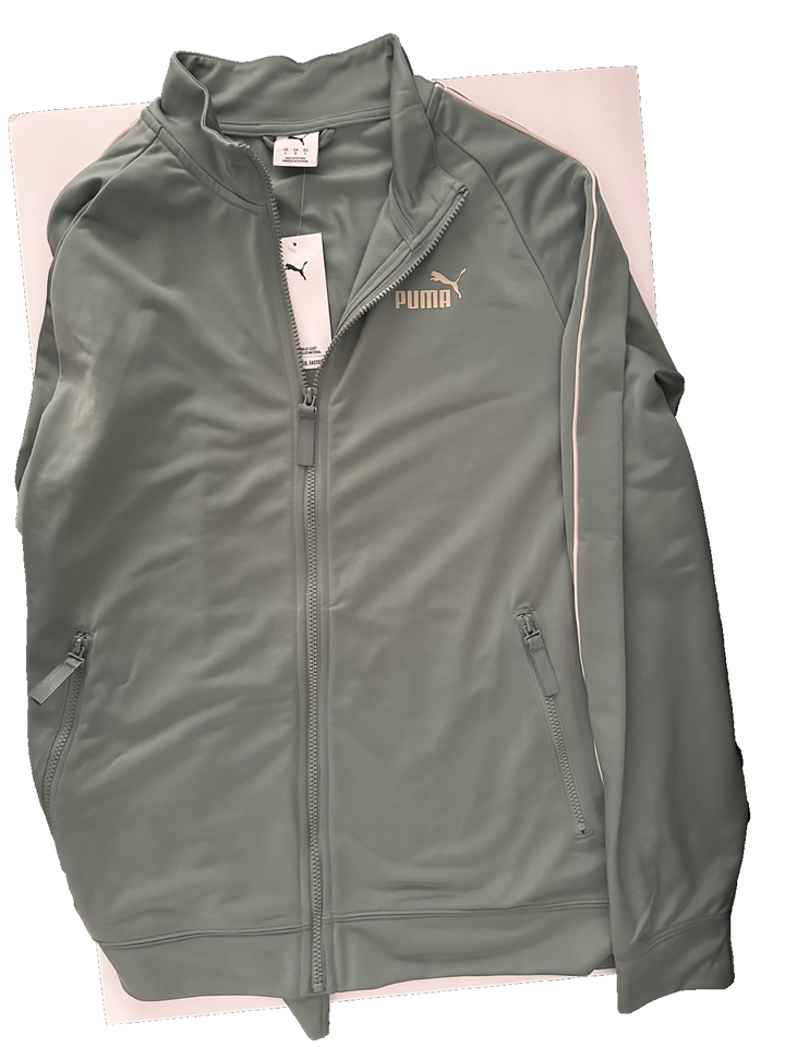 PUMA Men’s Track Jacket Green Size L Full Zip Logo Athletic Sportswear ...