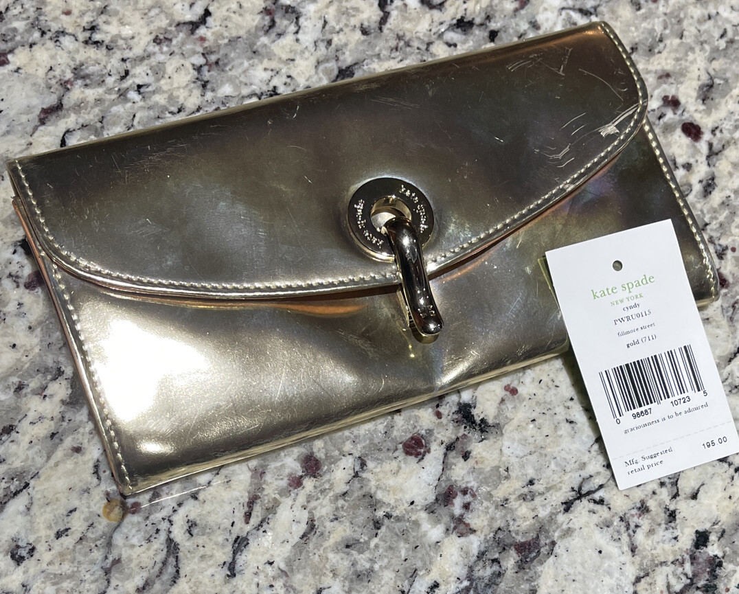 Kate Spade Leather Kent ‘Cyndy’ Wallet/Clutch Latch Front Closure Gold ...