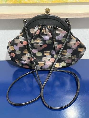 Fancy Nancy Painted Leather Bag Purse Black Crossbody Gold Class Vtg ...