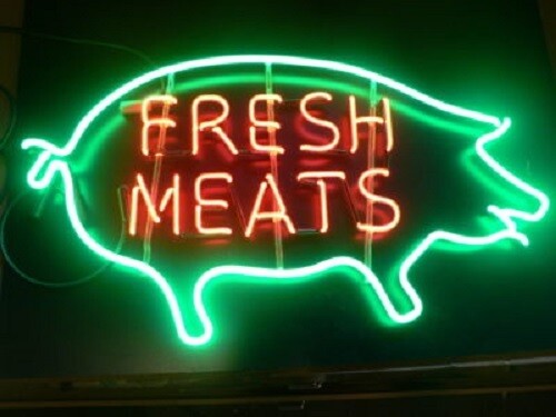 Fresh Meats Pig Open Neon Light Sign 20"x16" Lamp Glass Wall Space ...