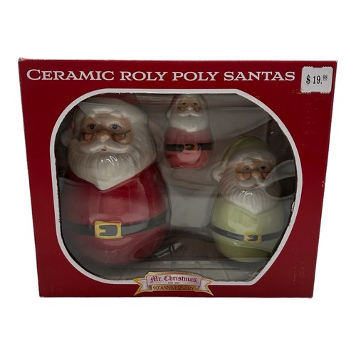 Set of 3 Mr Christmas Ceramic Roly Poly Santas Figurines Multi Color | eBay