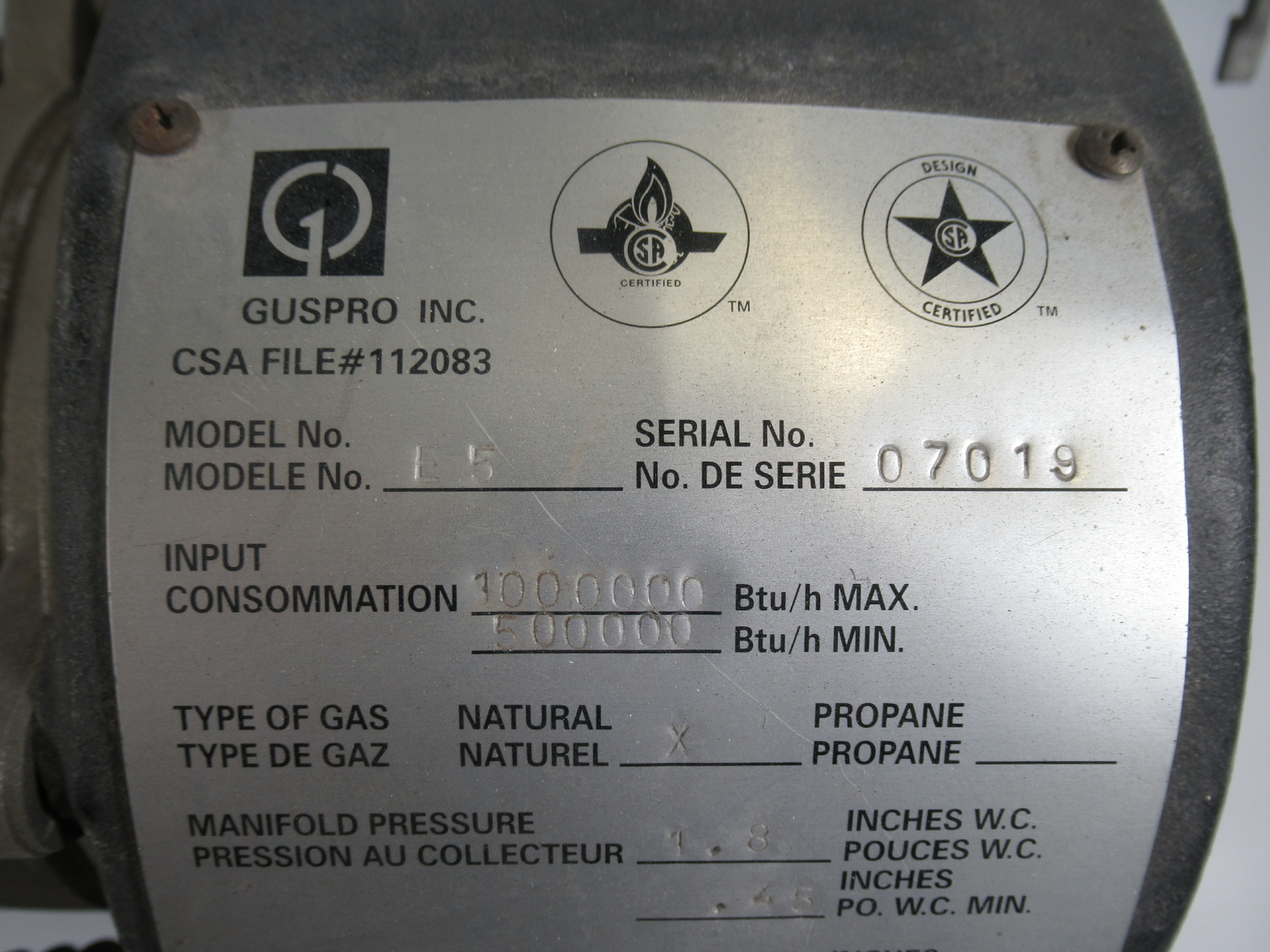 Guspro Inc E5 Conversion Burner Assembly 120V 60Hz 5.1A USED | eBay