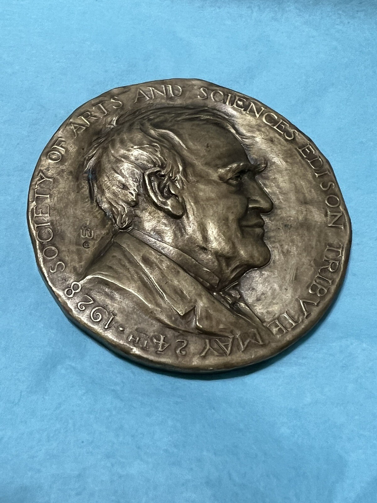 THOMAS EDISON MEDAL 1928 BRONZE EDISON TRIBUTE SOCIETY OF ARTS AND ...