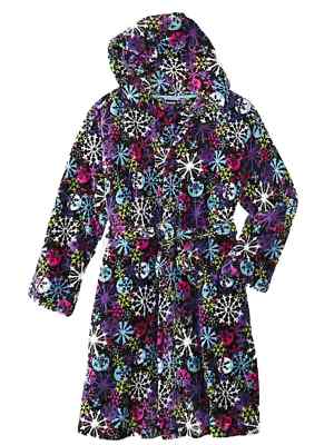 Joe Boxer Girl Black Fleece Snowflake Hoodie Bath Robe House Coat ...