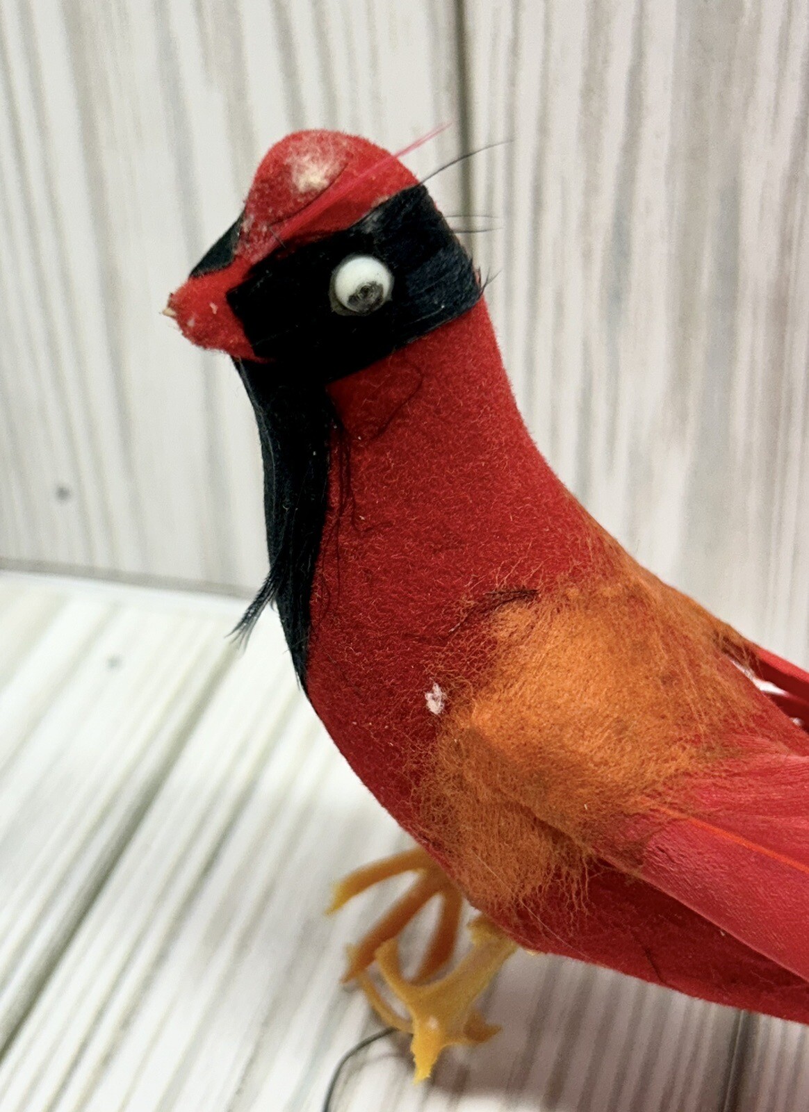 Vintage Red Birds Spun Cotton Real Feathers Wired Feet Set Of 4 | eBay