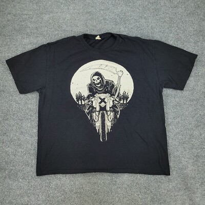 Grim Reaper Shirt Men's XL Black Motorcycle Graphic Tee Crew Neck Short ...