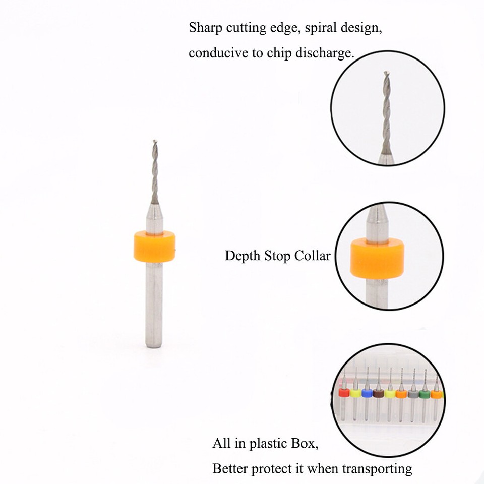 10 x Tungsten Steel Carbide PCB CNC Micro Drill Bit Set Rotary Milling ...