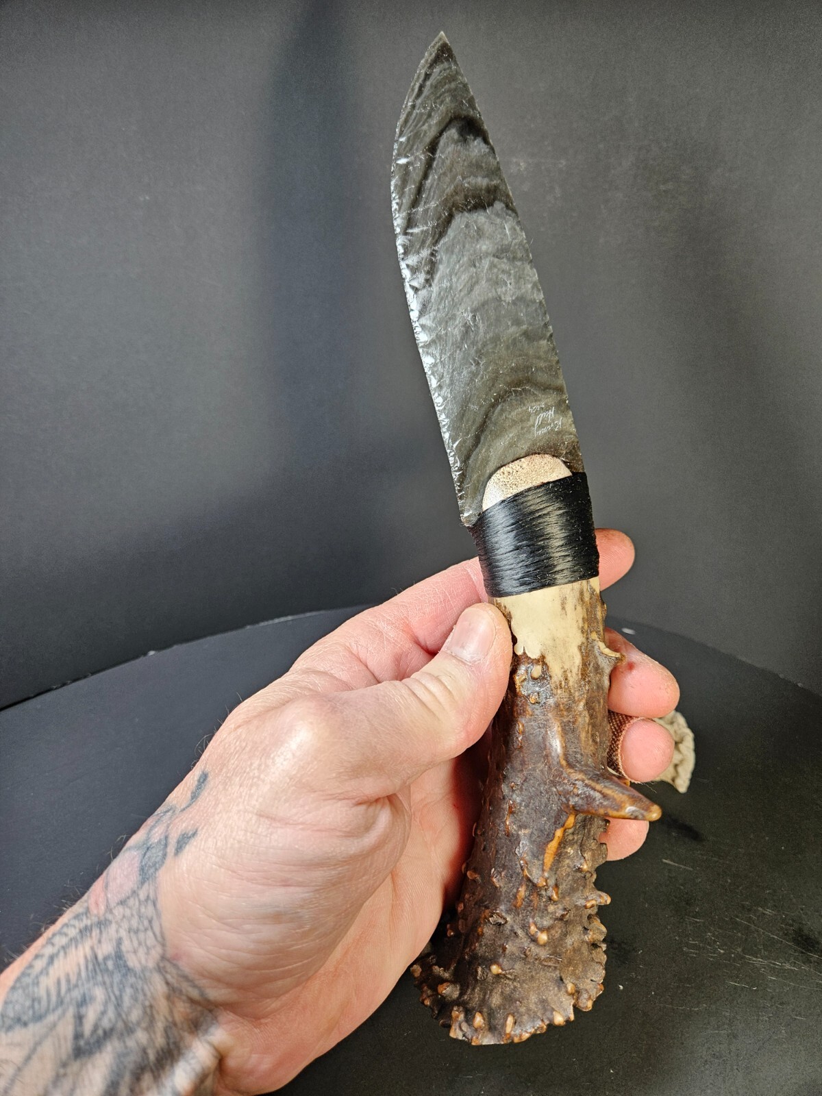 BIG Gold Silver Sheen Obsidian Stone Knife Bone Handle Bushcraft ...