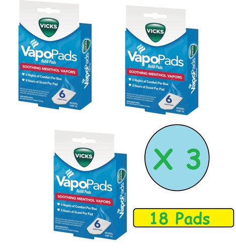 3 X Vicks VapoPads Refills 18 Scent Pads VSP-19 Soothing Menthol Non ...