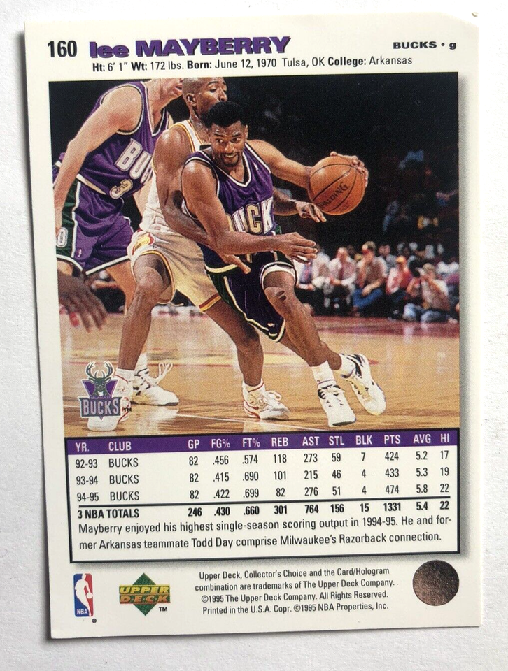 1995-96 Upper Deck Collectors Choice Lee Mayberry 160 Milwaukee Bucks ...