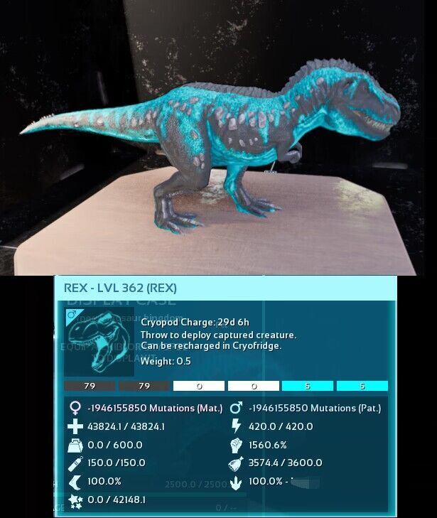 Ark Survival Ascended PvE PC/XBOX/PS Top Stats Monster Rex 100 ...