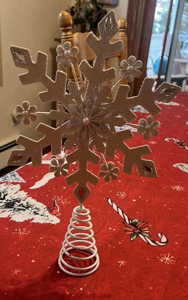 Tall Silver Pearl Glitter Flocked Snowflake Spring Christmas Tree ...