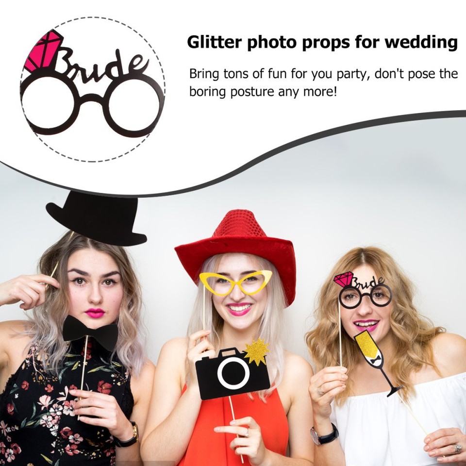 Wedding Glitter Photo Booth Prop Set 31pcs Paper Wood Party Photo ...