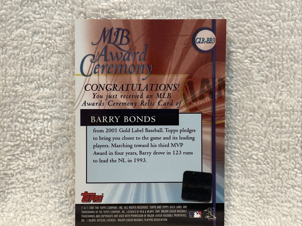 RARE Barry Bonds 2001 Topps Gold Label #GLR-BB3 GUB Card, San Francisco ...