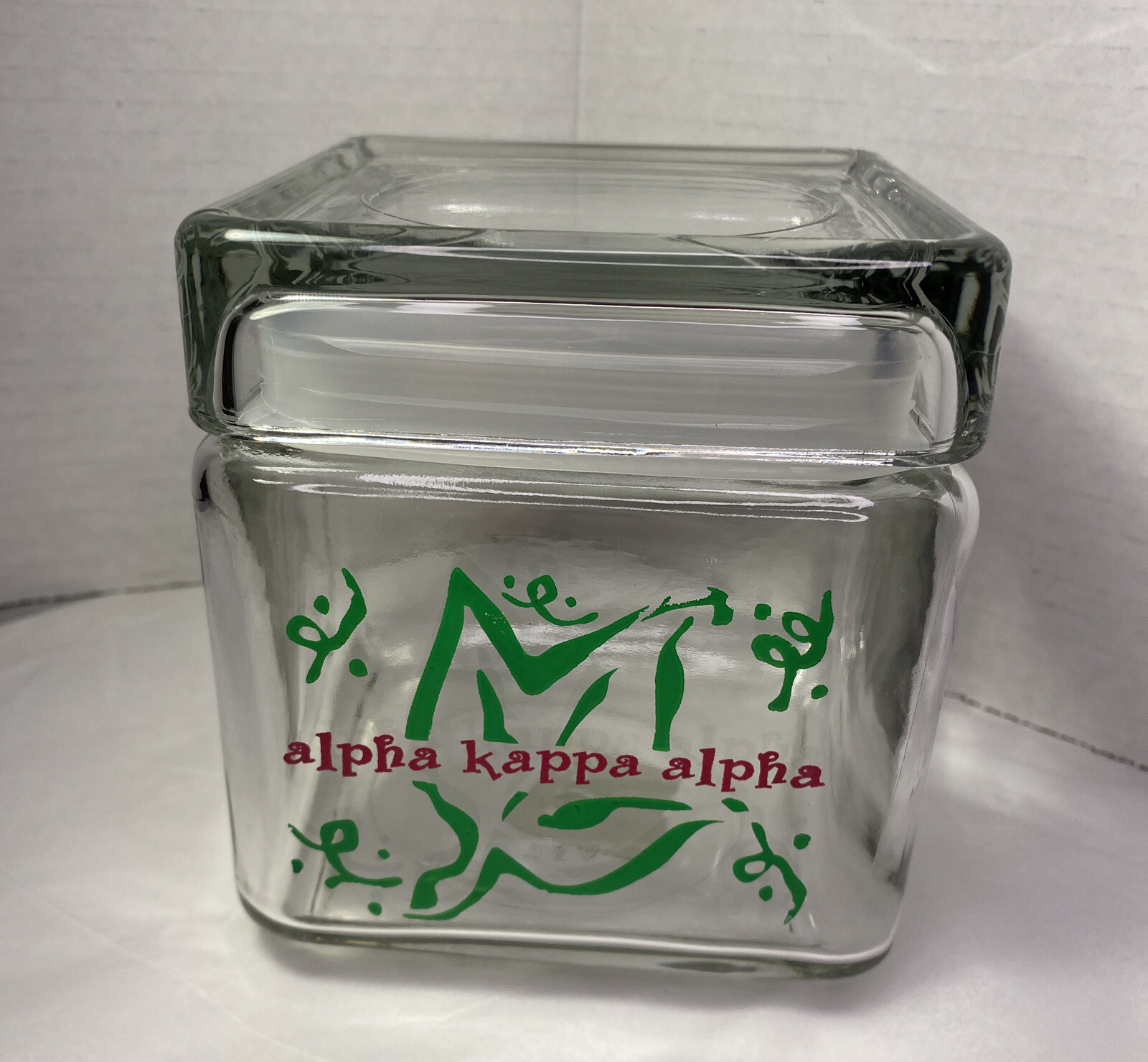 Anchor Hocking 85587 Stackable Square Jar Alpha Kappa Alpha 4 1/2”x3 3/ ...