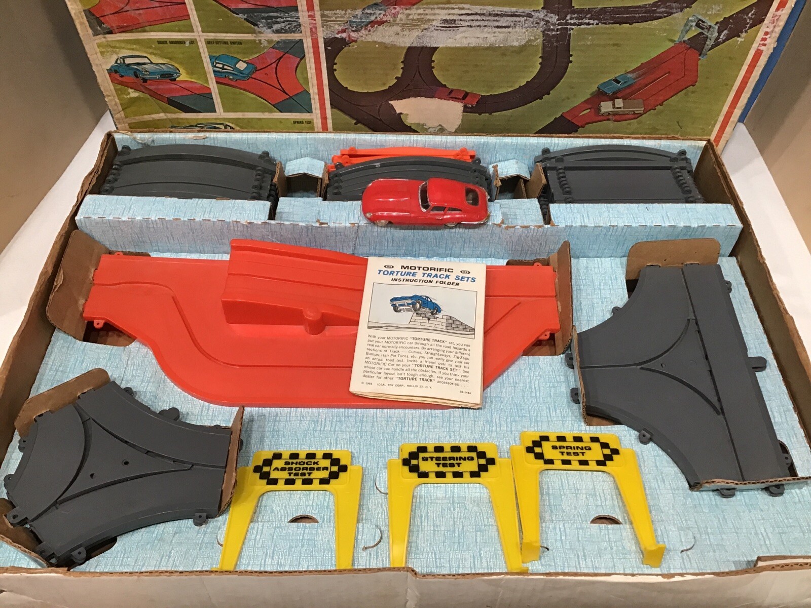1965 Ideal Motorific Torture Track in box with a Red Jaguar car ...