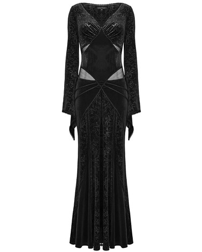 Punk Rave Womens Long Baroque Gothic Embossed Velvet Maxi Dress - Black ...