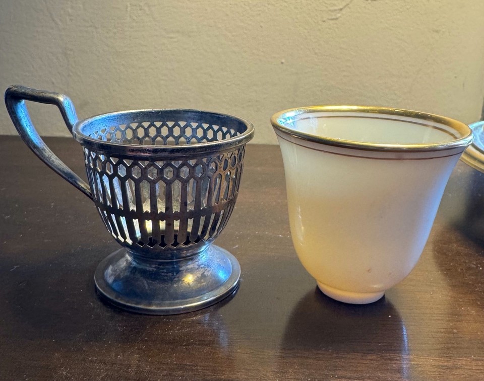 RARE! VINTAGE SET OF 6 STERLING SILVER DEMI / DEMITASSE CUPS WITH LENOX ...