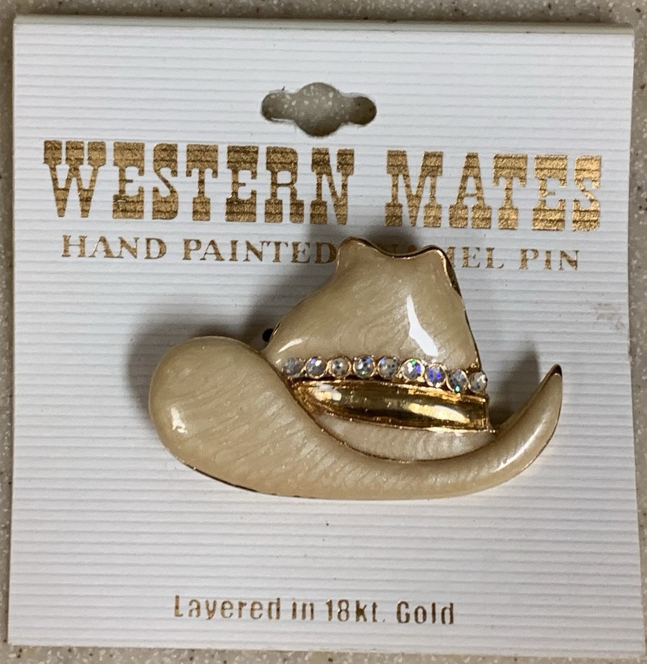 Western Mates Hand Painted Enamel Cowboy HAT Pin Layered in 18kt Gold ...