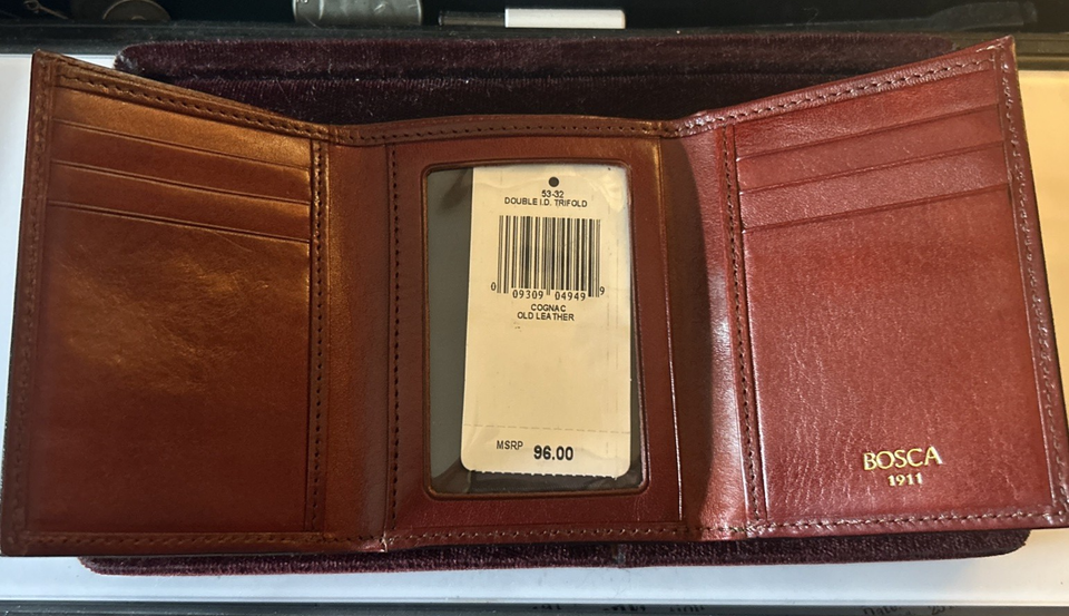 Bosca Old Leather Double I.D. Trifold Wallet RFID Cognac 53-32 MSRP ...
