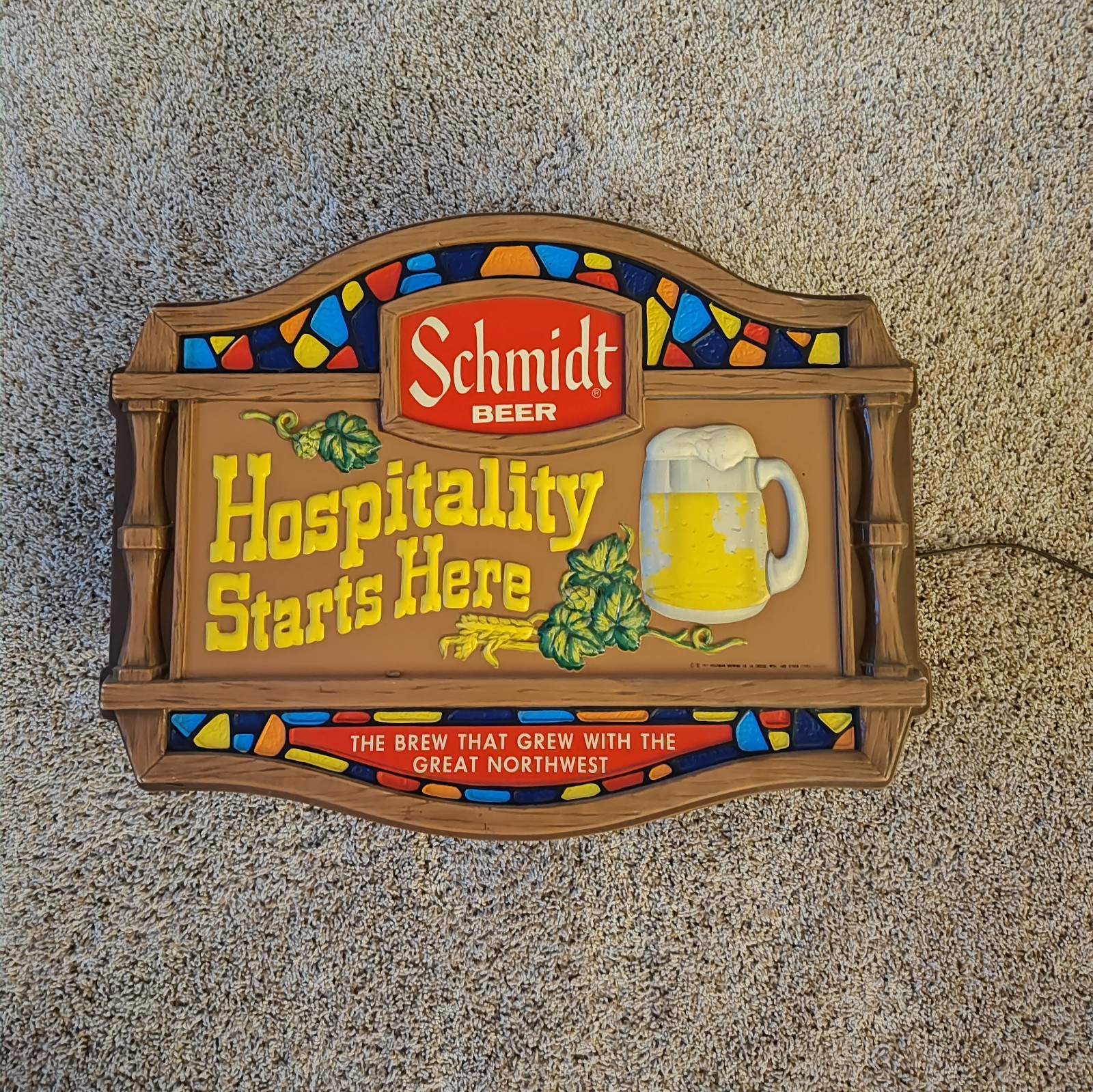 Schmidt Beer Hospitality Starts Here Faux Stained Glass Lighted Sign | eBay