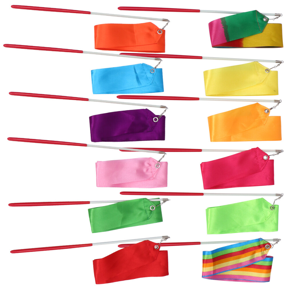 12 Pcs Art Streamers Ribbon with Stick Dance Rhythmic Child Colorful ...