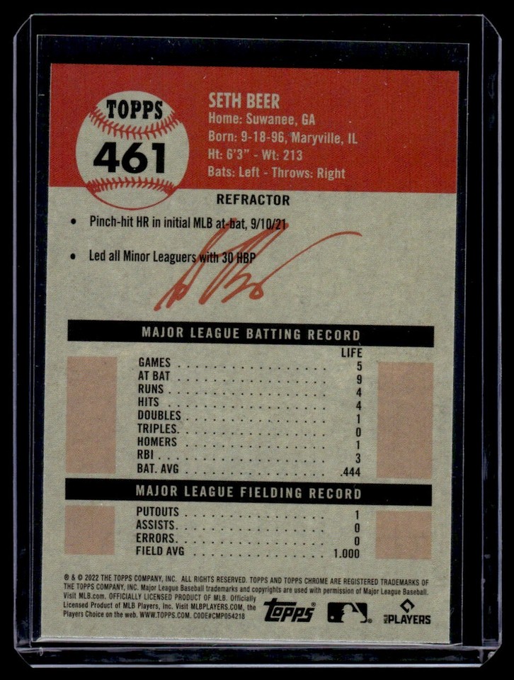 2022 Topps Chrome Platinum Anniversary Seth Beer Rookie Arizona ...
