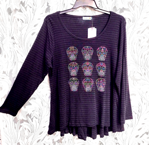 2X-1X-0X UNITY WORLD WEAR EMBELLISHED BLING SHIMMER SKULL STRETCH KNIT ...