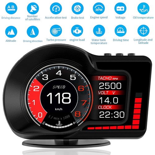 Digital Speedometer OBD2+GPS Car HUD Head Up Display RPM Km/h Overspeed ...