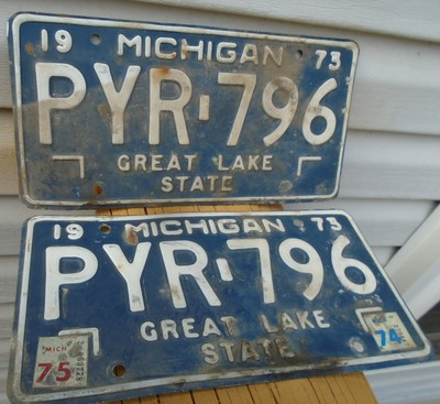 Vintage Pair 1973 1974 Michigan License Plates PYR-796 | eBay