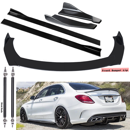 For Mercedes Benz Front Rear Bumper Lips Spoiler Body Kit Glossy Black ...