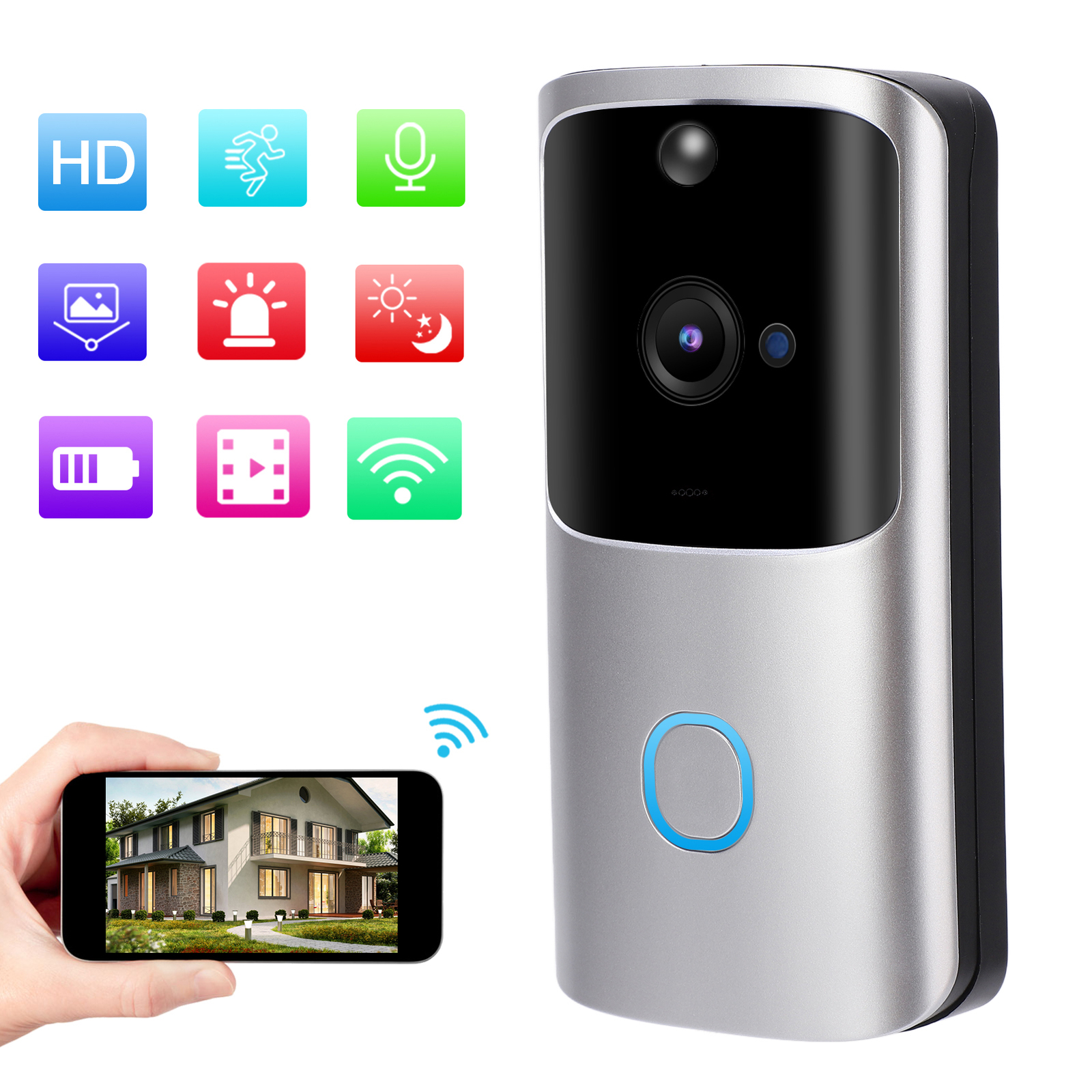 Wireless WIFI Video Doorbell Phone Remote Control Intercom Monitoring ...