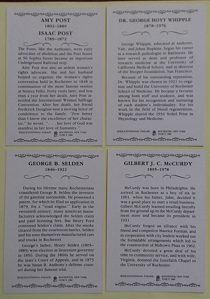 ROCHESTER 1983 SESQUICENTENNIAL CARDS LOT- AMY POST/McCURDY/WHIPPLE ...