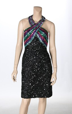 Mike Benet Vintage 80s Multi Color Sequin Halter Pageant Prom Party ...