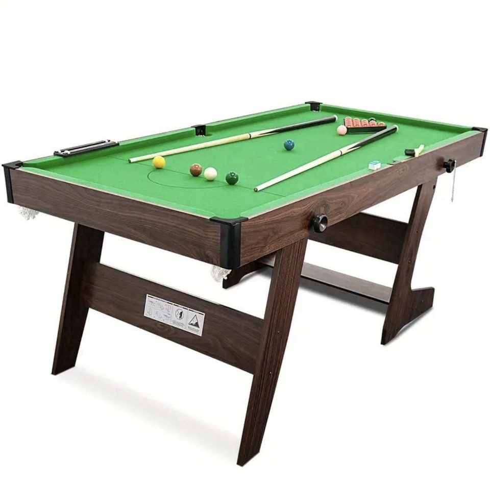 6FT Folding Pool Table Snooker Table Set Steady Space Saving Billiards ...