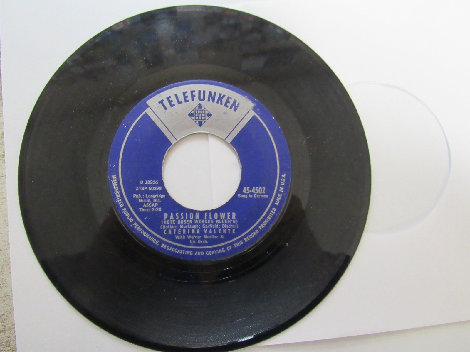 Old 45 RPM Record - Telefunken 45-4502 - Caterina Valente - Ciao Ciao ...