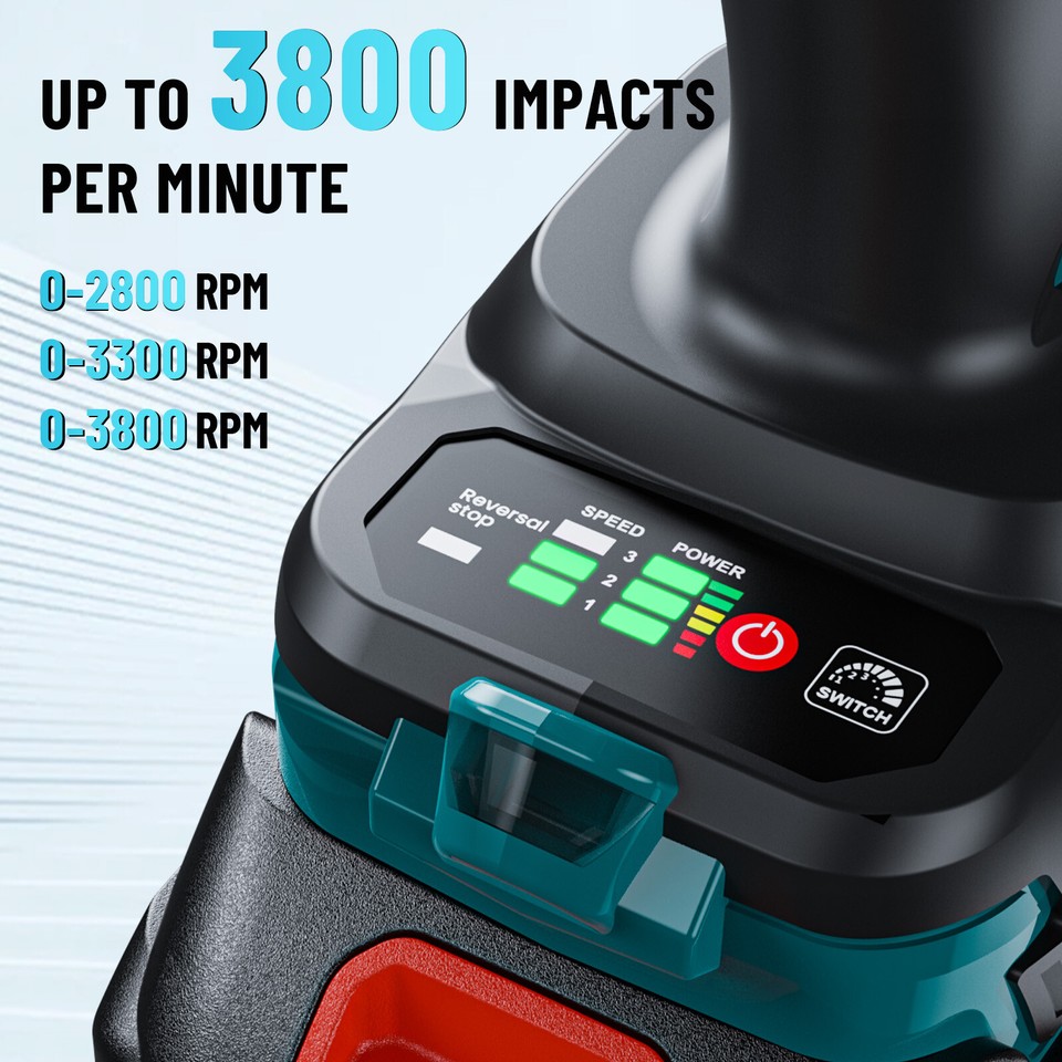 Cordless Impact Wrench 3/4" 1180Ft-lbs(1600Nm) Electric Impact Gun 5 ...