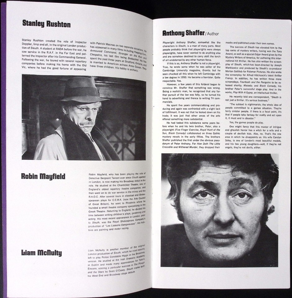 SLEUTH Souvenir Program PATRICK MACNEE / BRIAN MURRAY / ANTHONY SHAFFER ...