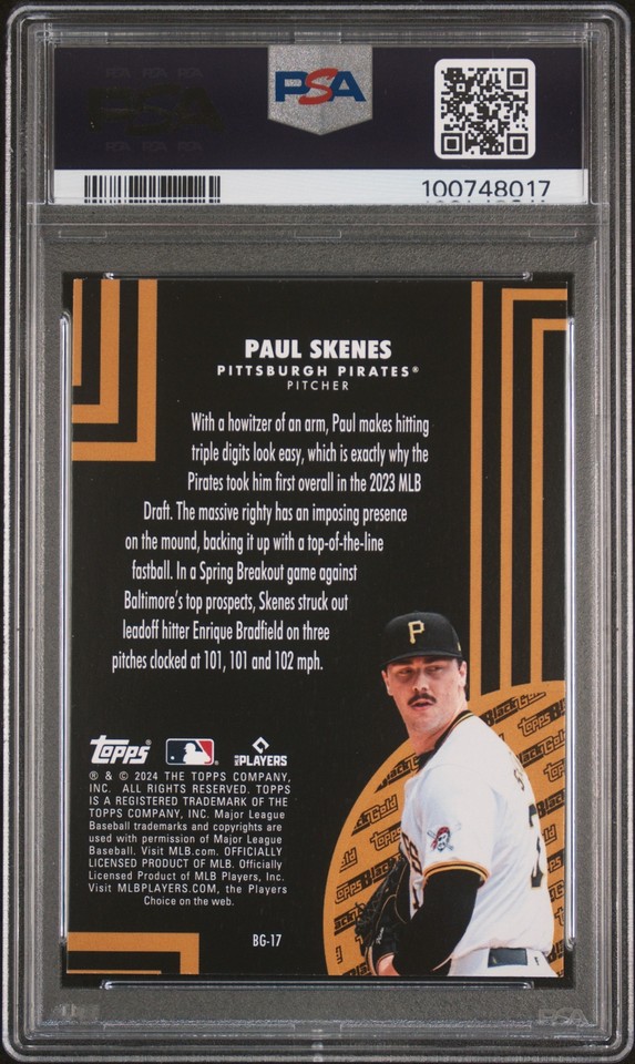 2024 TOPPS UPDATE TOPPS BLACK GOLD #BG17 PAUL SKENES ROOKIE RC PSA 10 ...