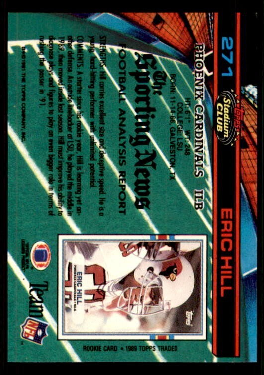 1991 TOPPS STADIUM CLUB FOOTBALL CARD PHOENIX CARDINALS #271 ERIC HILL ...