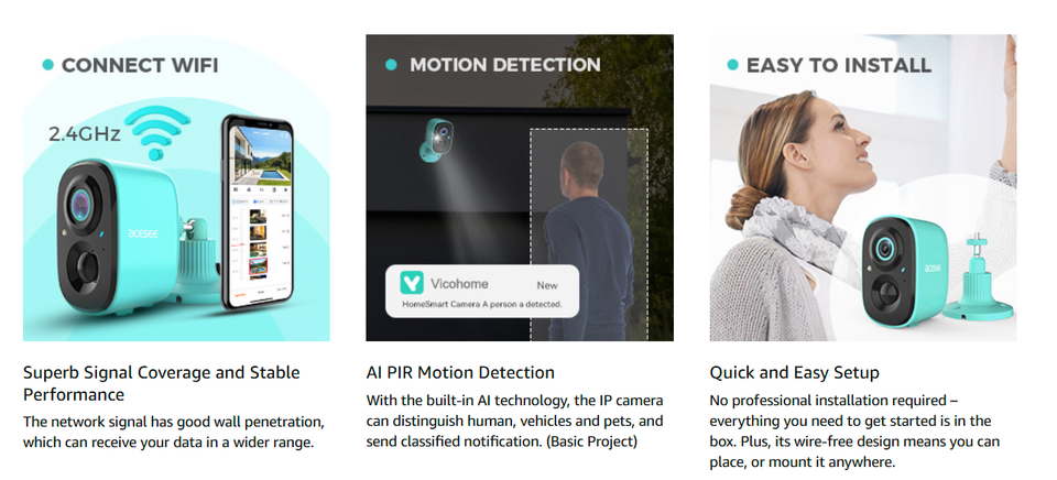 acesee 2 Pack Solar Security Cameras Wireless Outdoor - 1080P Color ...