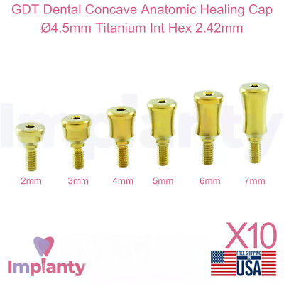 10x Concave Anatomic Dental Healing Cap Ø4.5mm Int Hex 2.42mm Titanium ...