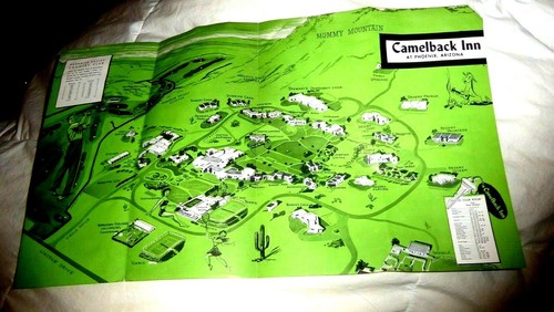 VINTAGE LOVELY CARTOON MAP PAMPHLET CAMELBACK INN PHOENIX ARIZONA 1955 ...